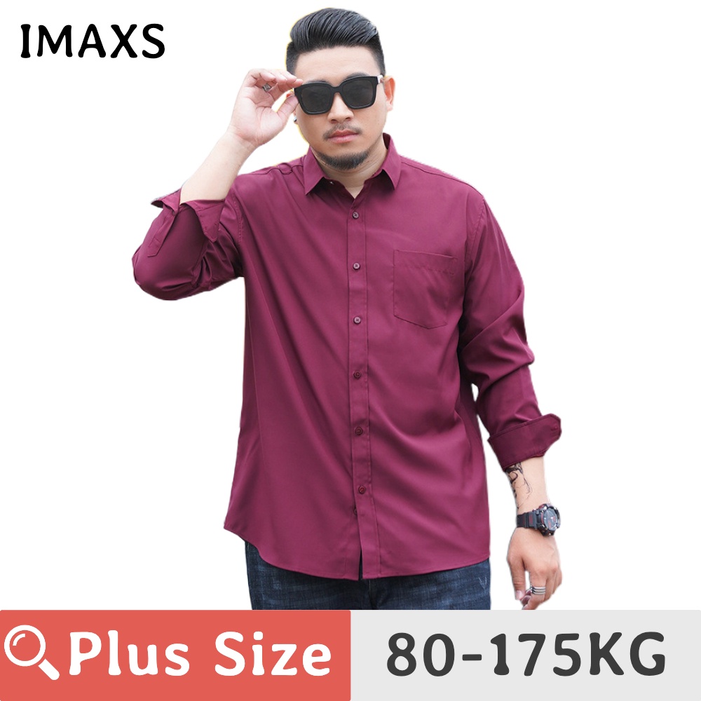 90-200KG PLUS SIZE Long Sleeve Men's Casual Solid Color Business Big ...