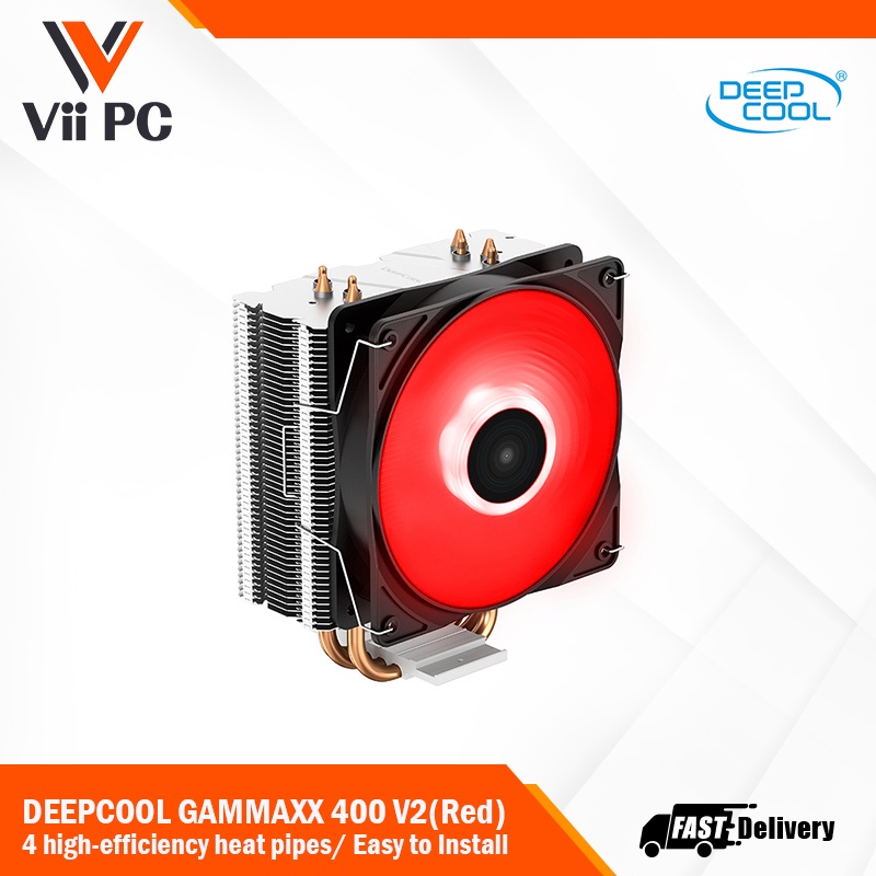 DEEPCOOL GAMMAXX 400 V2 RED CPU Cooler 4 Heatpipes 120mm PWM Fan with ...
