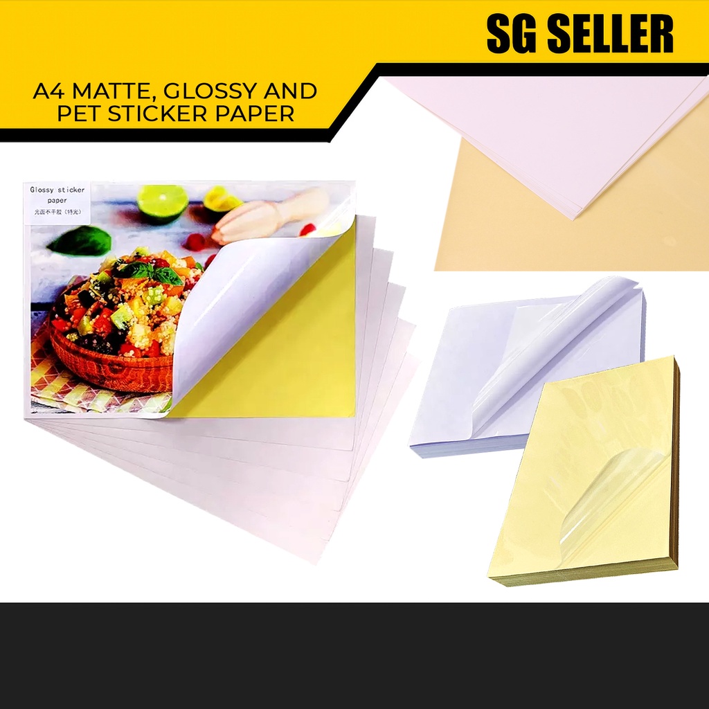 A4 GLOSSY AND MATTE STICKER LABEL PAPER 100 PCS Self-Adhesive Printing ...