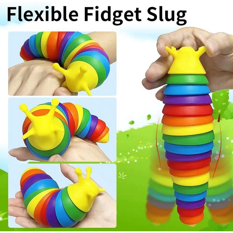 19CM New Rainbow 3D Slug Fidget Toy New Fidget Toy Slug Articulated ...
