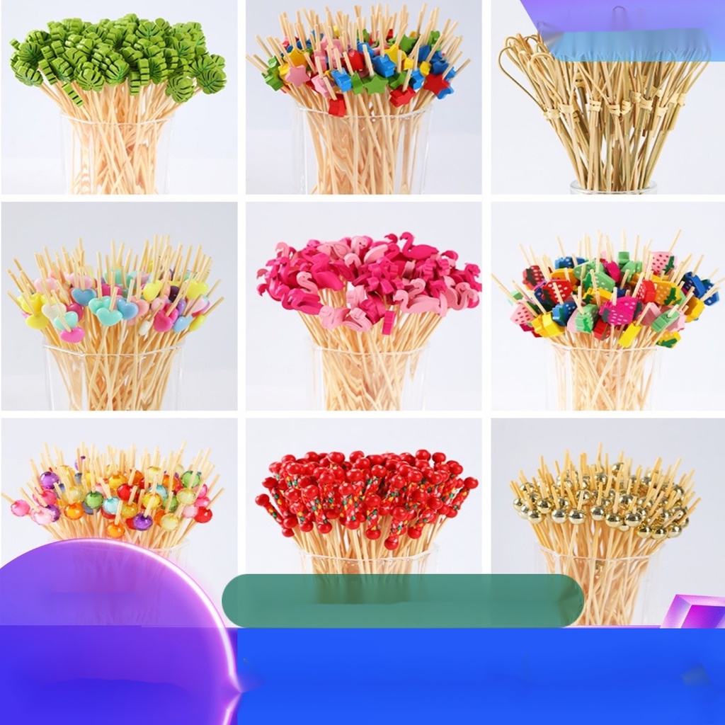 Disposable Fruit Sticks Bamboo Flower Creative Art Toothpicks Burger ...