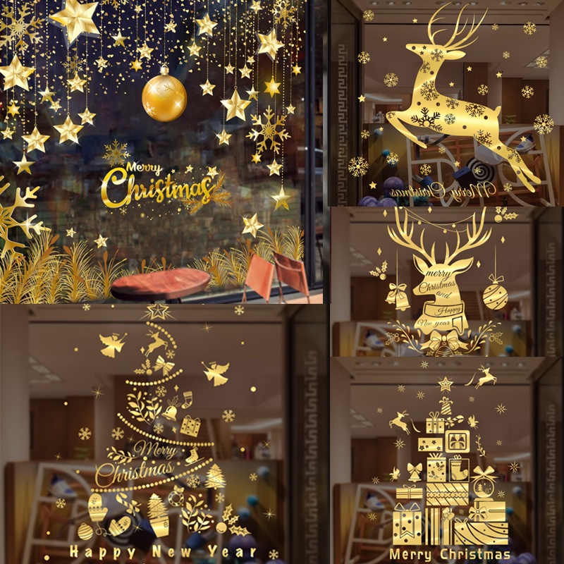 New Year Golden Wall Stickers Christmas Glass Doors and Windows ...