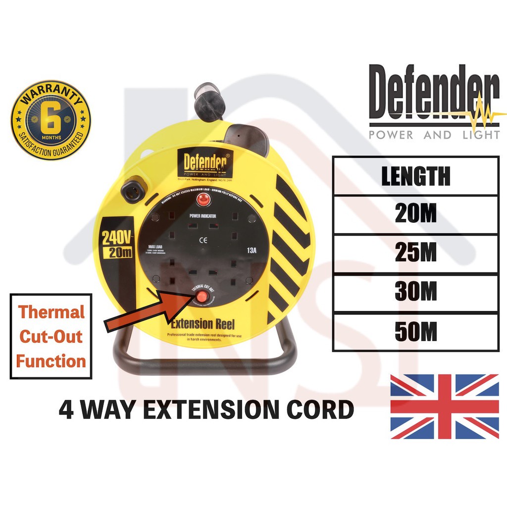 DEFENDER INDUSTRIAL EXTENSION CABLE REEL | Shopee Singapore