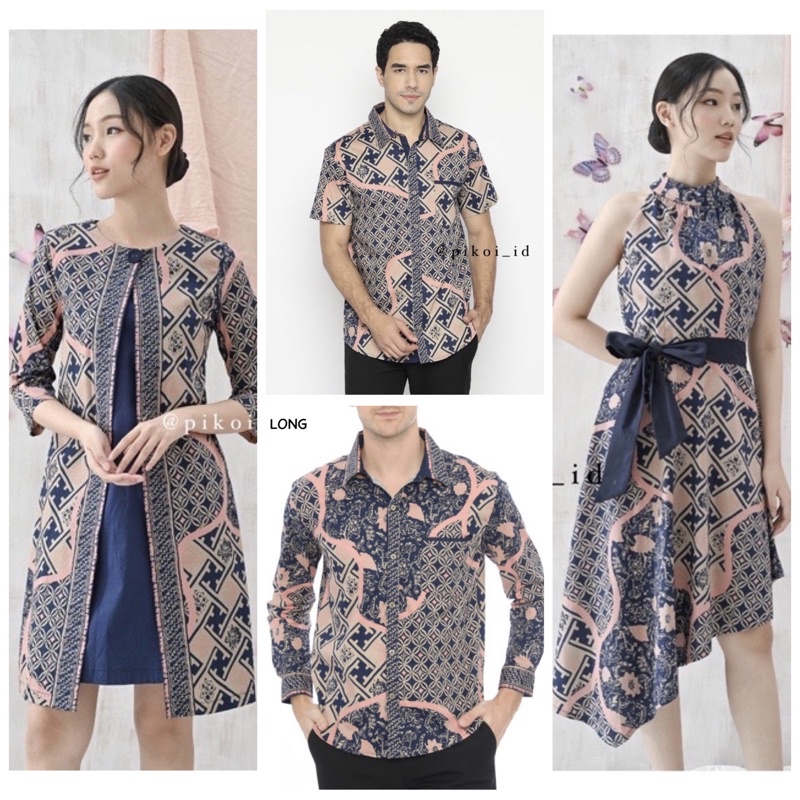 Couple batik Dress / couple batik clothes family uniform / modern batik office uniform NAVYPINK ...
