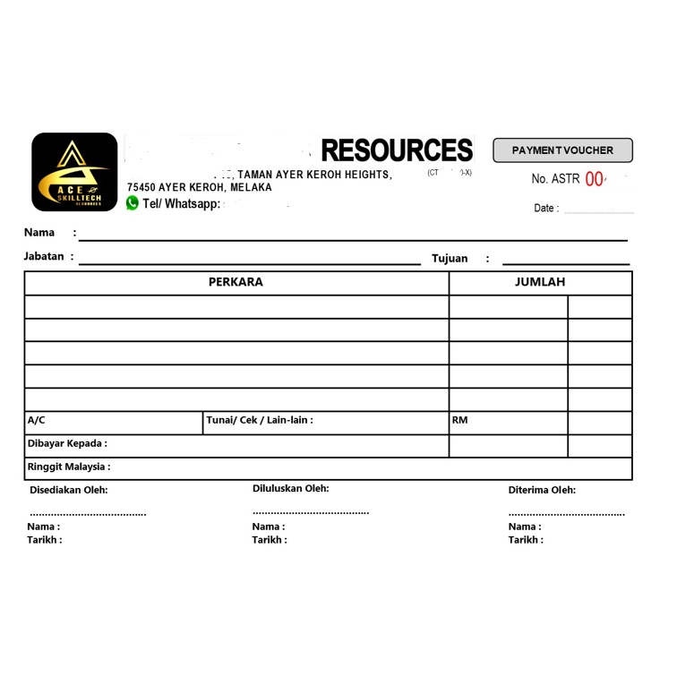 Payment VOUCHER RECEIPT BOOK SLIP Salary NCR 2ply CUSTOM Name SYARIKAT ...