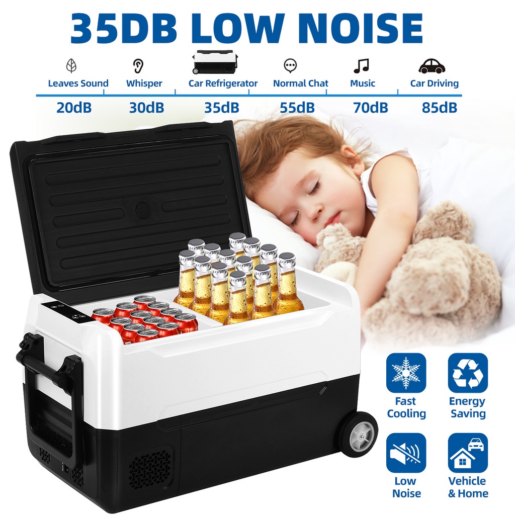 50W 12/24V DC & 110-240V AC 35/45/55L Portable Car Refrigerator Freezer ...