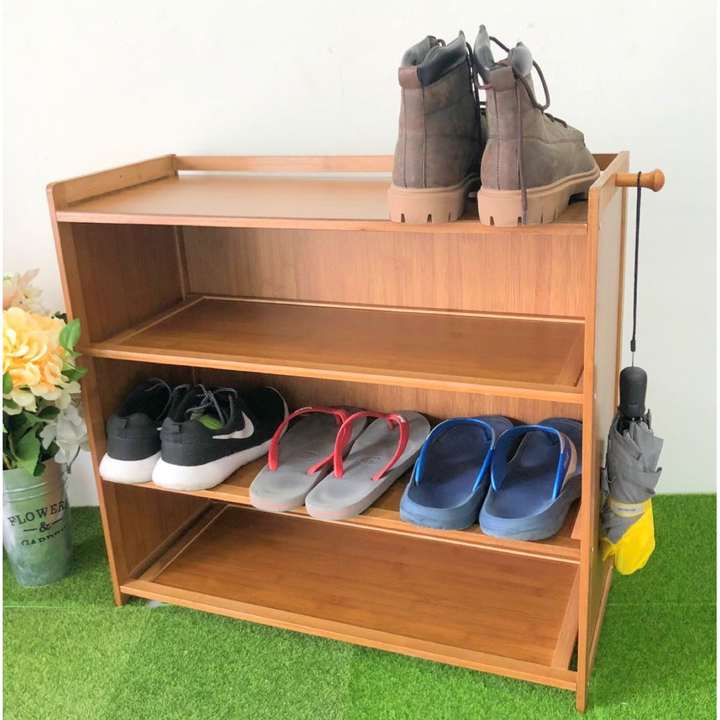 Bamboo Wooden Shoe Rack Shoe Cabinet with 4 Tiers/Kabinet Kasut 4 ...