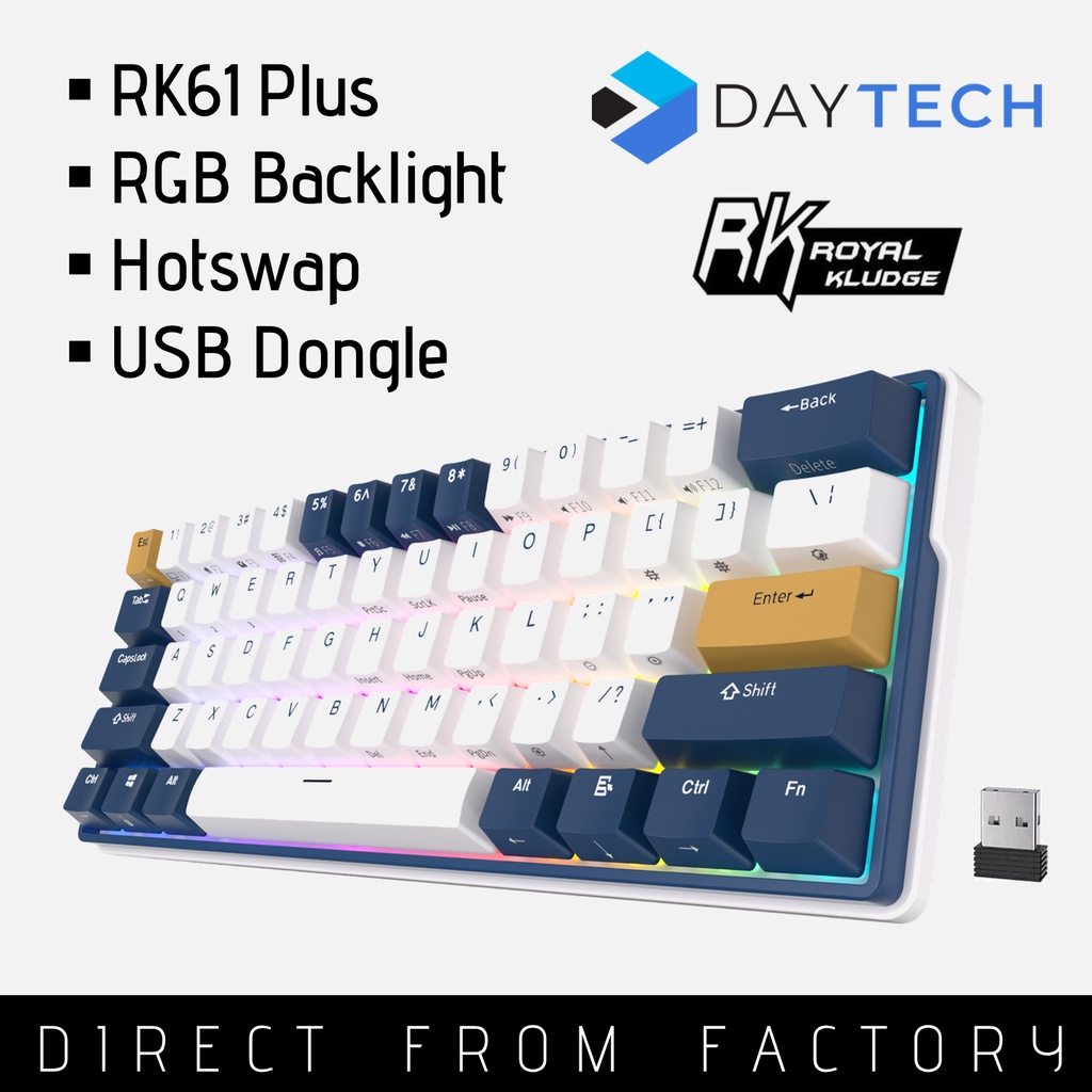 RK61 Plus 60% Mechanical Keyboard by Royal Kludge with Hotswap Wireless Bluetooth for Gaming ...
