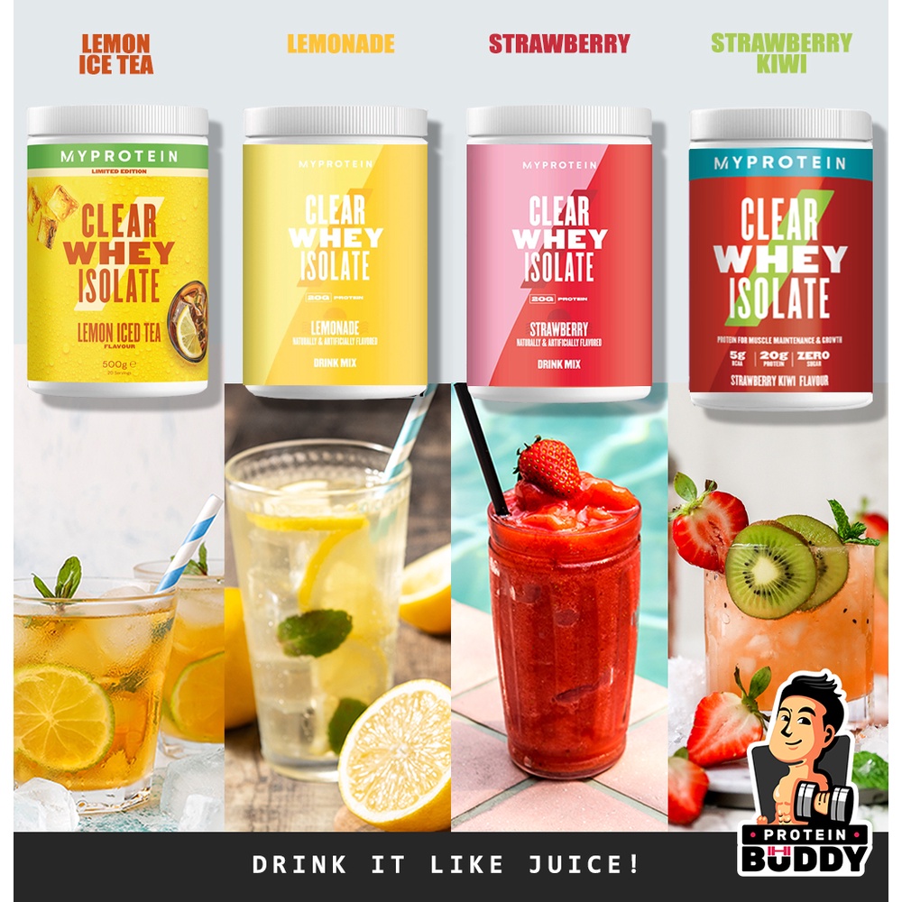 Myprotein ICE LEMON TEA, RASPBERRY LEMONADE, STRAWBERRYKIWI Clear Whey ...