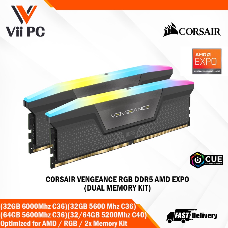 CORSAIR VENGEANCE RGB DDR5 AMD EXPO 2x16GB/2x32GB - 5200/5600/6000MHz - C36/C40 DDR5,DUAL MEMORY ...