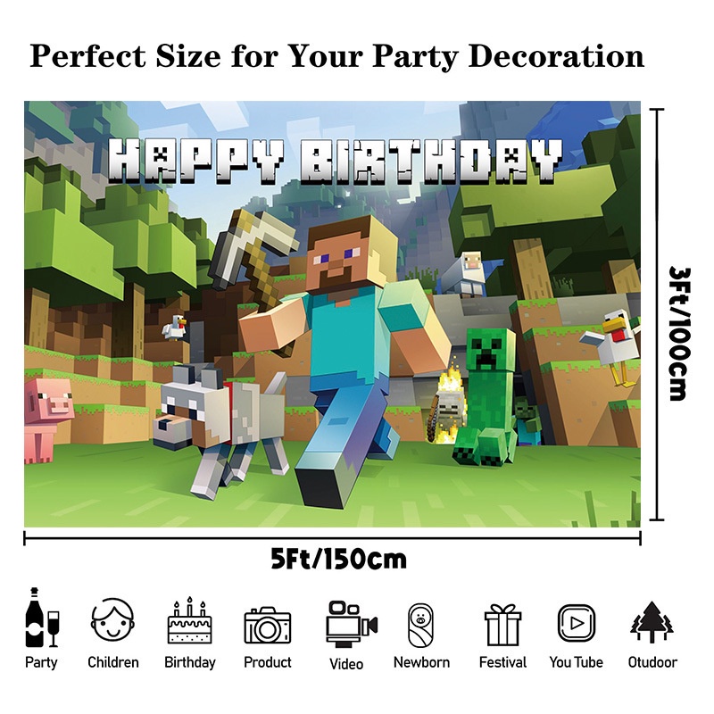 [SG] Minecraft Backdrop Photography Birthday Banner Supplies for Baby ...