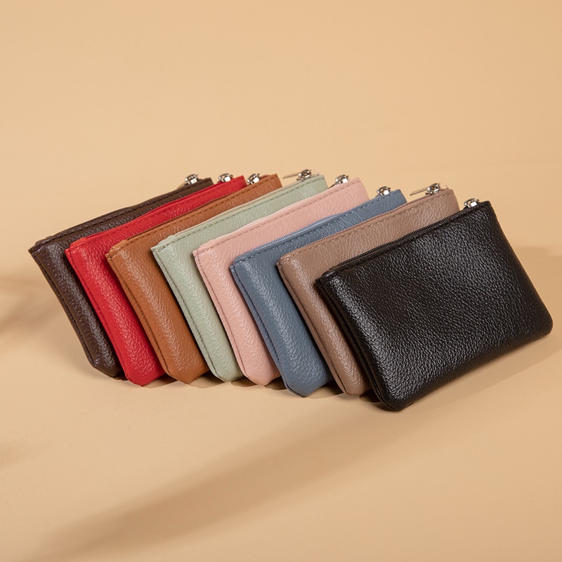 Solid Color Coin Purse Litchi Pattern PU Zipper Key Storage Bag Stylish ...