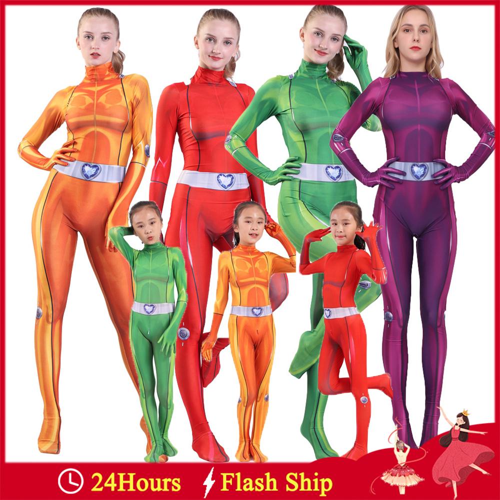 Women Kids Adults Girls Totally Spies Cosplay Costume Zentai Clover ...