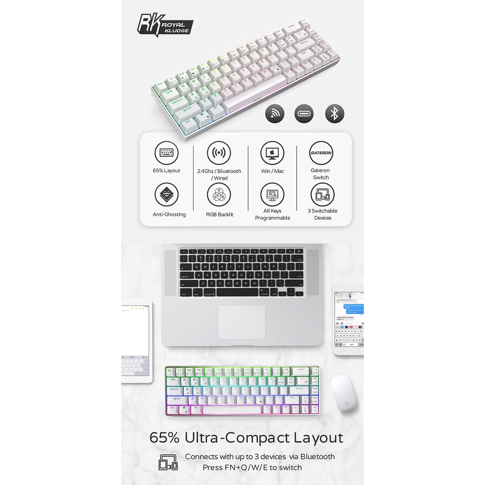 【SG】Royal Kludge RK68 G68 65% Bluetooth Wireless Mechanical Gaming ...