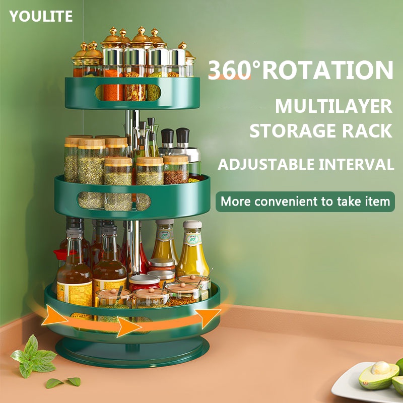 YOULITE New Rotating Spice Rack Kitchen Organiser Spin Storage Shelf ...