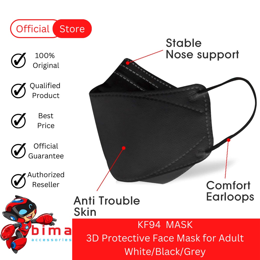 HITAM PUTIH Korean Mask KF94 Black KF94 White Contents 10 Pcs KF94 ...