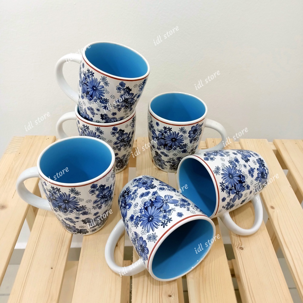 6 Pcs 250ml Porcelain 2-Tone Mug Set Tea Coffee Cup Strainer Cup ...