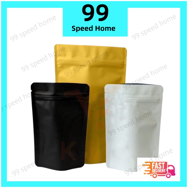 50pcs Black/White/Gold Aluminium Zip Lock Pouch Stand Up Packaging Bag ...