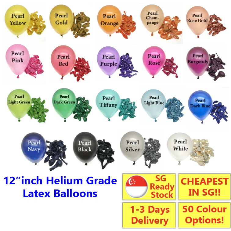 [SG Rdy Stock] 12" Inch Helium Grade Party Latex Balloon #Pearl #Matte ...