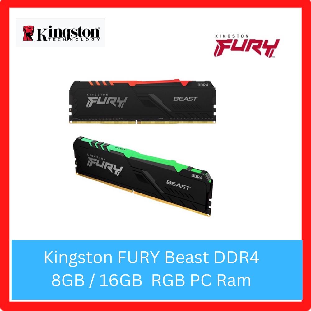 Kingston Desktop 8GB 16GB Fury Beast DDR4 3200Mhz RGB RAM | Shopee ...