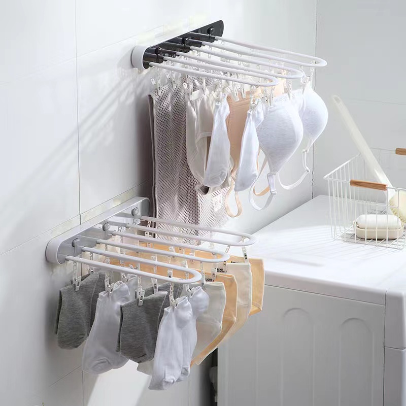 【SG Local Stock】Multi Clip Foldable Socks Drying Rack Punch Free Wall ...