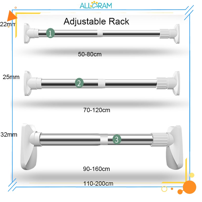 Alldram 22/25/32mm Telescopic Pole Multifunctional Extendable Rod for ...