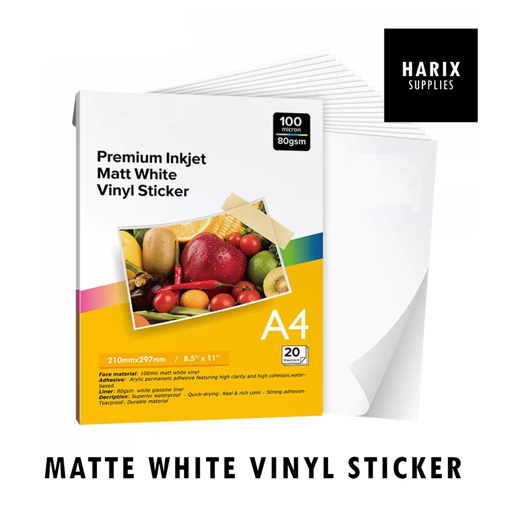 Matte White Vinyl Sticker Clear Inkjet Laser Photo Adhesive Paper A4 ...