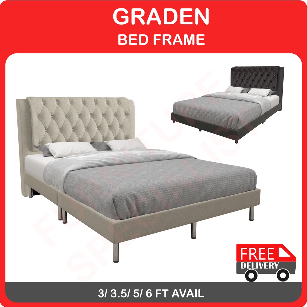 Graden Fabric and Leather Bed Frame In 16 Colour / Divan Bed (Free ...