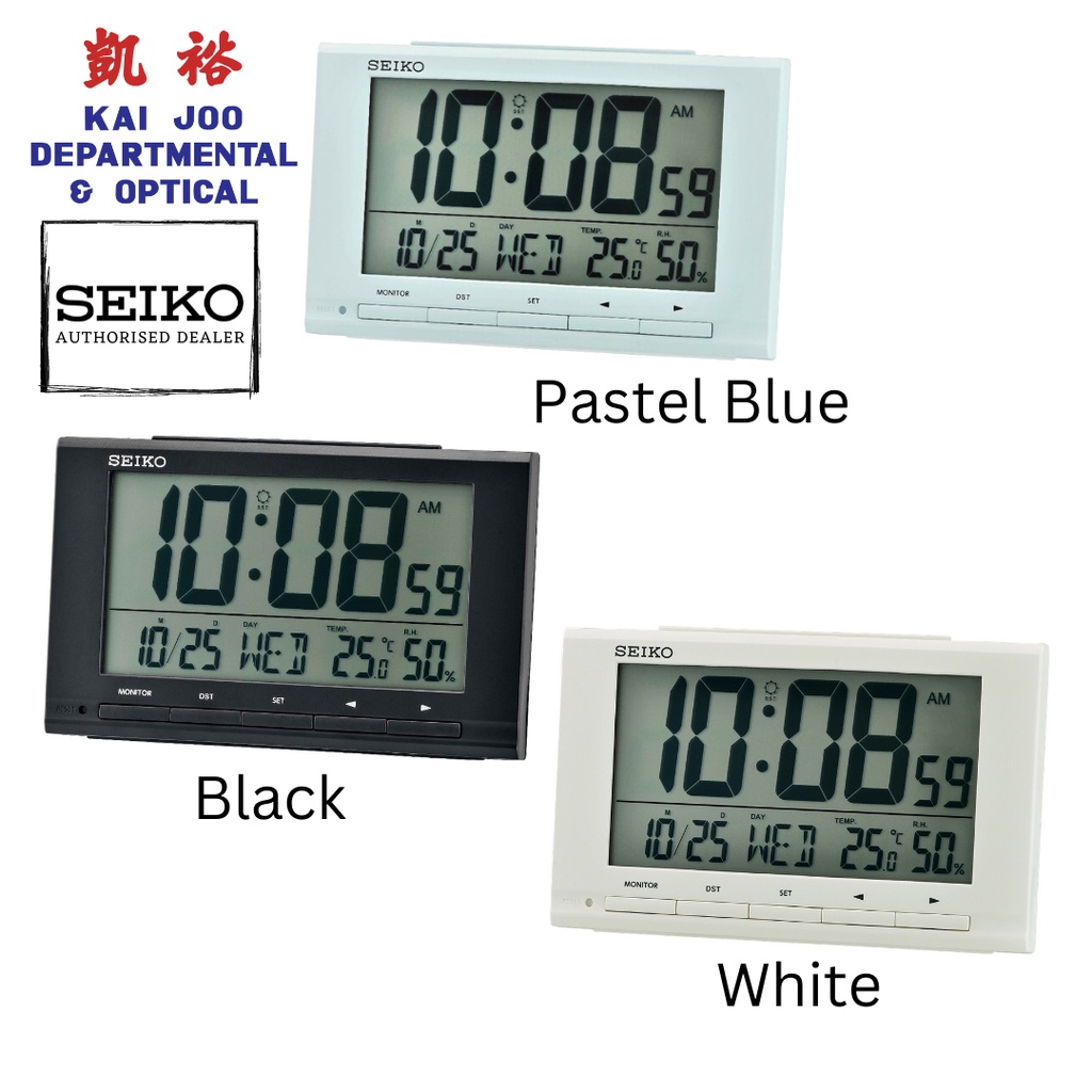 Seiko Pastel Blue, Black and White Digital Alarm Clock with Day, Date ...