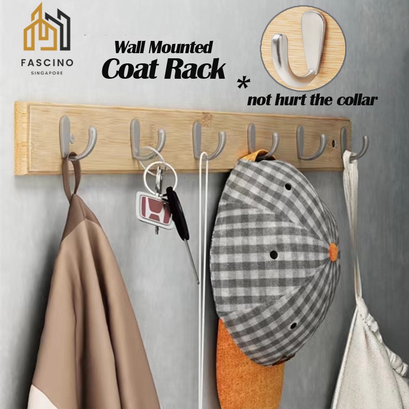 【SG】Heavy Duty Metal Wall Mounted Coat Rack Bamboo Wall Clothes Hanger ...