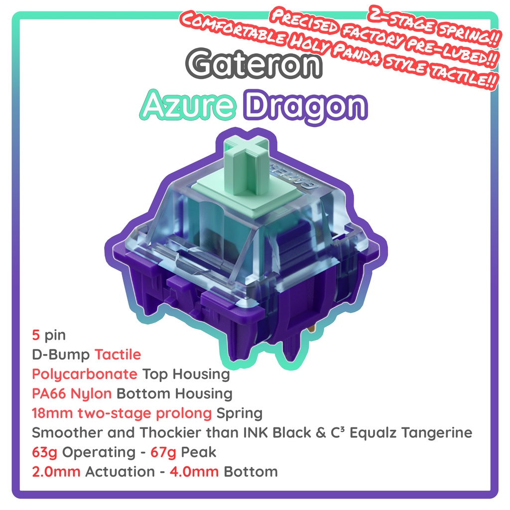 [Cheapest, In-stock] Gateron Azure Dragon Tactile Switch for Mechanical ...