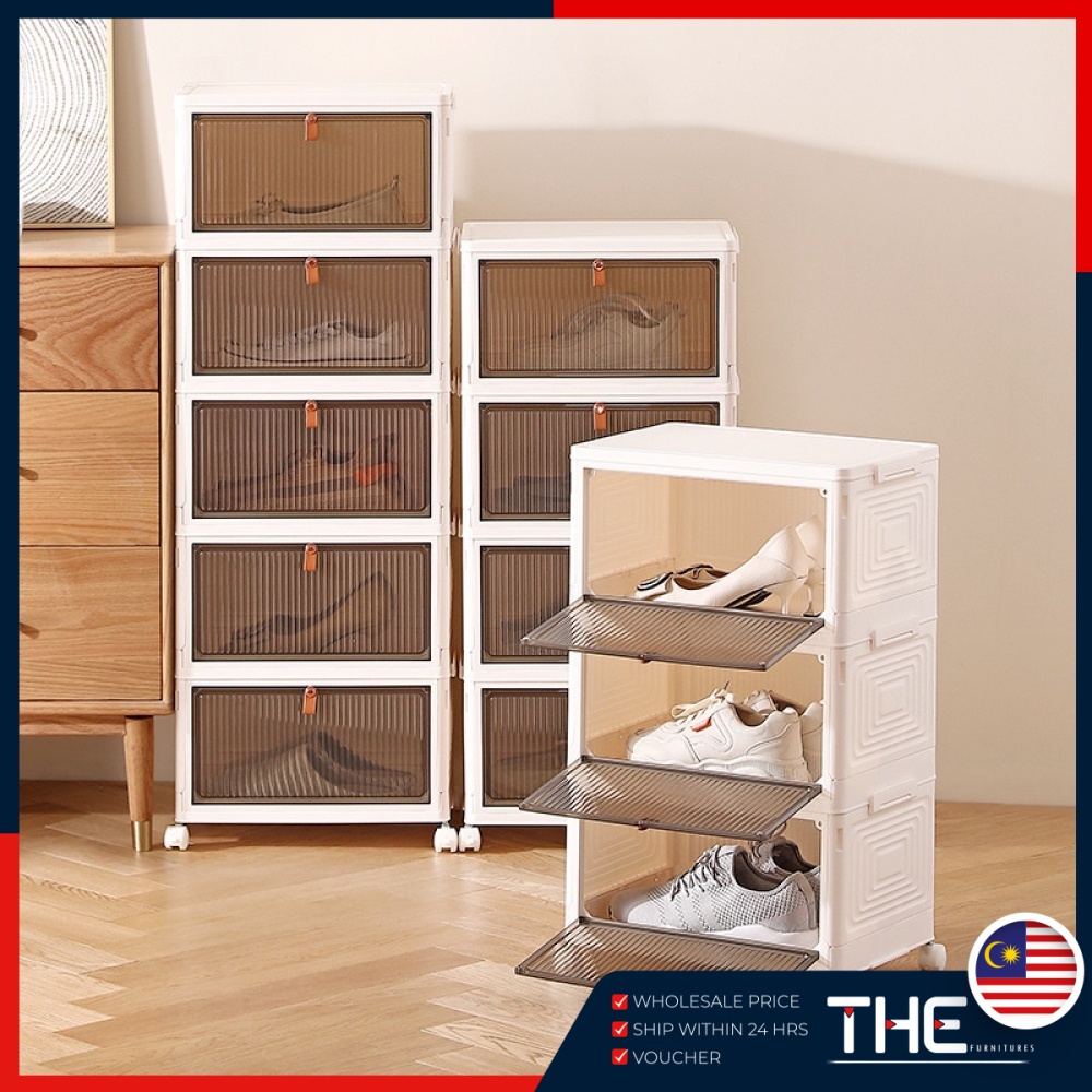 THE 1/2/3/4/5/6 Layers Foldable Shoes Storage Cabinet With Wheels ...