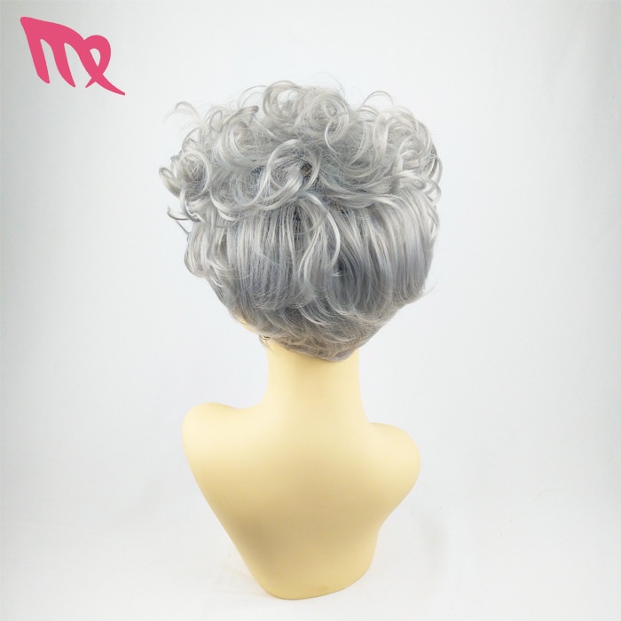 Old lady wig, old grandpa, middle-aged grandma, white wig, female short ...