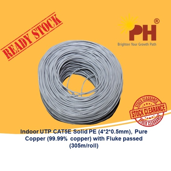 Indoor UTP CAT5E Solid PE (4*2*0.5mm), Pure Copper (99.99% copper) with ...