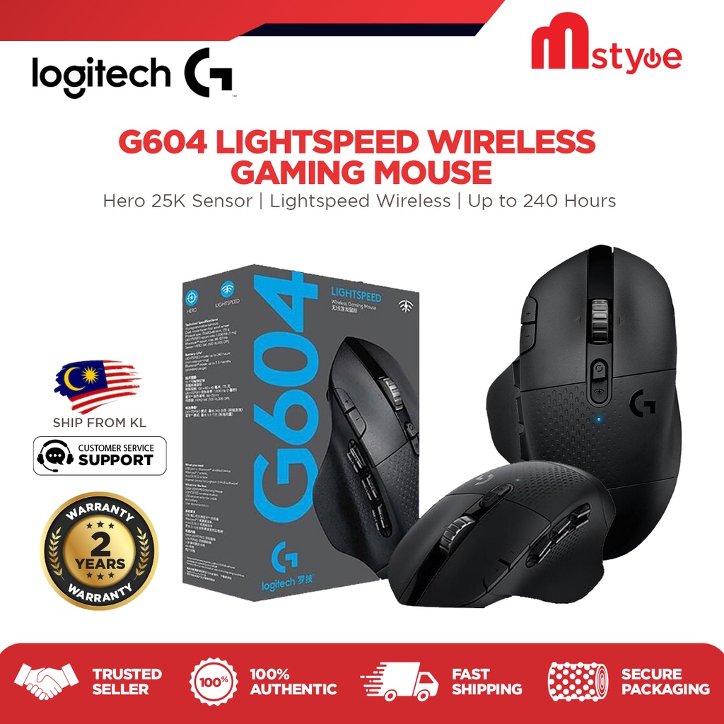 Logitech G604 Lightspeed Wireless Gaming Mouse with Hero 25K Sensor, 15 Programmable Controls ...