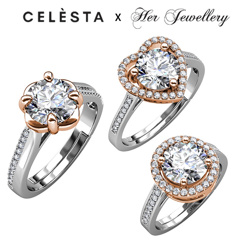 Her Jewellery CELÈSTA - Rings Collection (2-Tone, Moissanite Diamond, 925 Silver plated with 18K ...