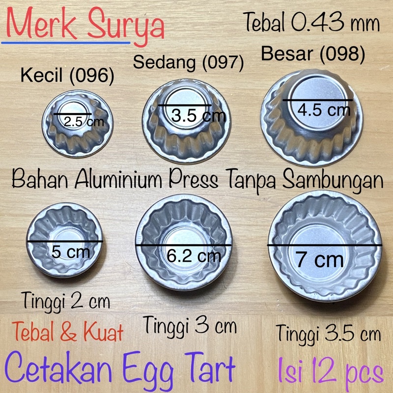 [Contains 12] Aluminum Press Egg Tart Mold Without Thick Joints / Mini ...