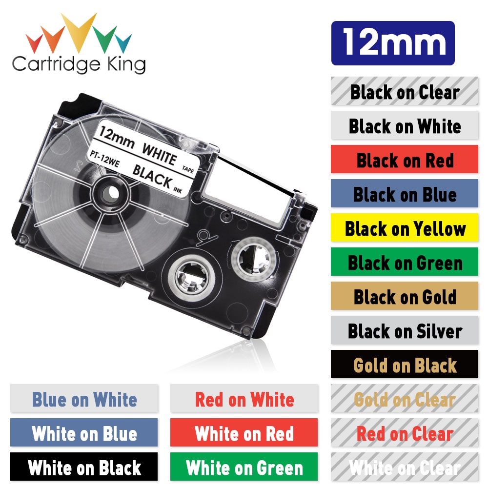 12mm Label Tape Compatible Casio Label Printer XR Tape XR-12WE XR12WE ...
