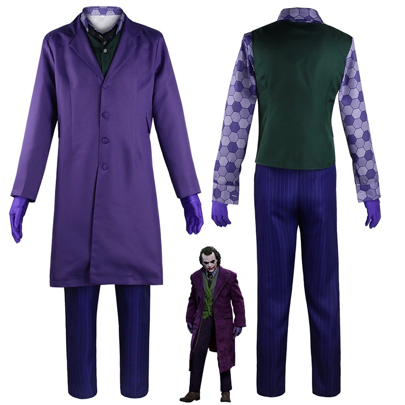 Movie Joker Heath Ledger Cosplay Costume The Dark Knight Mask Coat ...