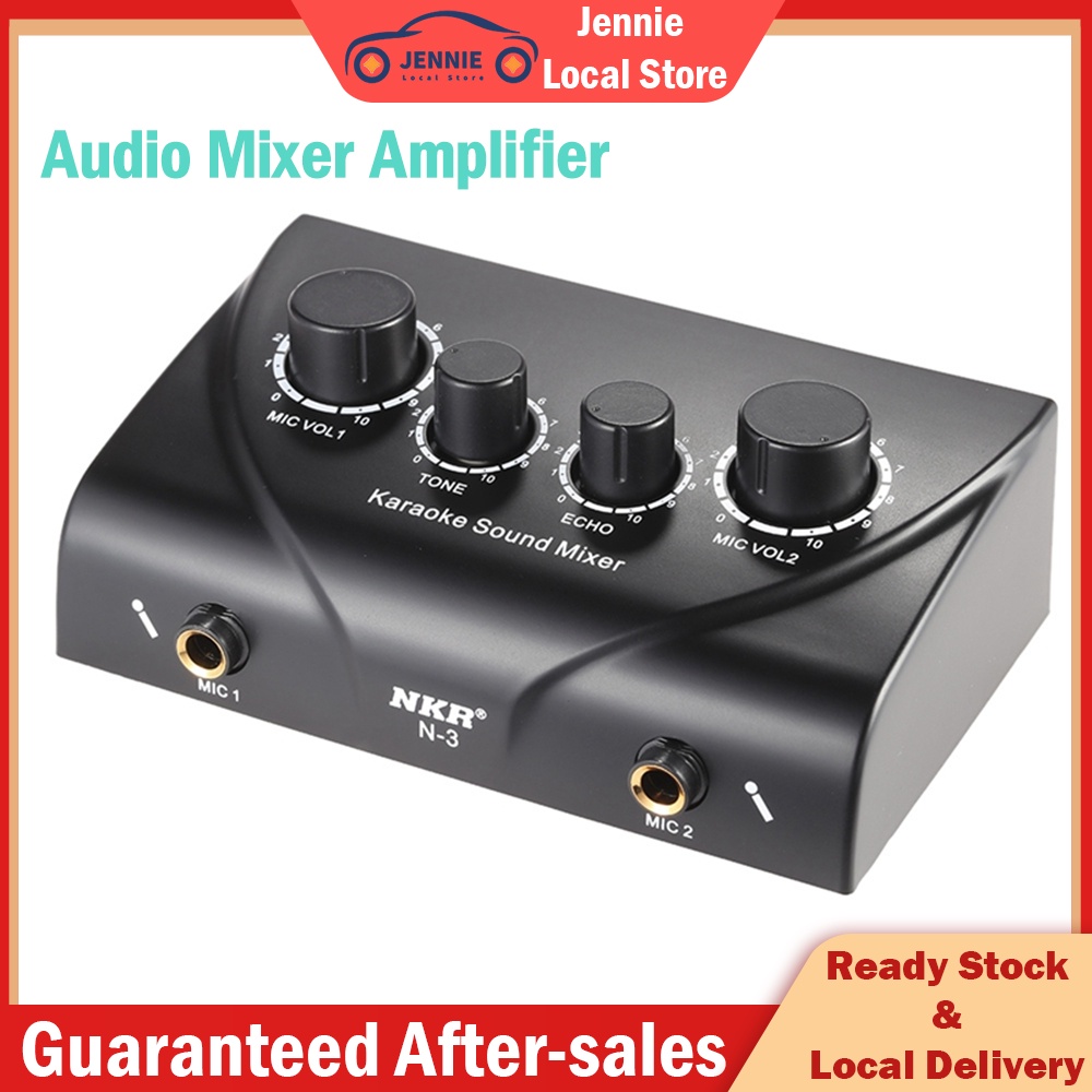Audio Mixer Amplifier Portable Dual Mic Inputs For Amplifier & Microphone Karaoke Echo Mixe PC ...