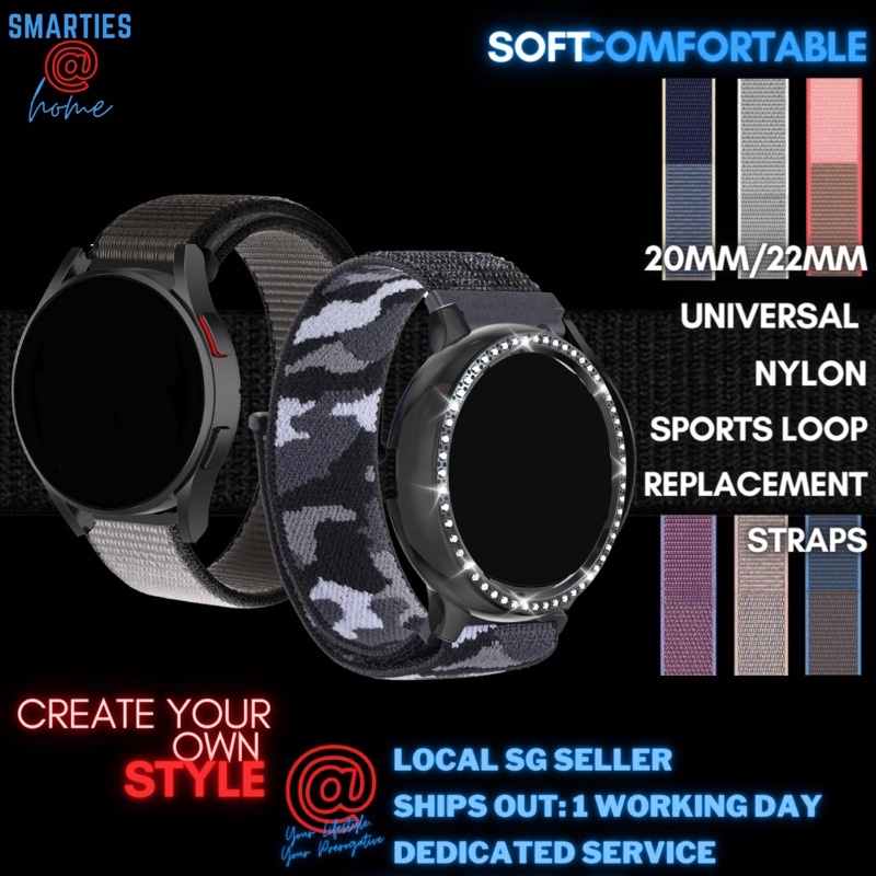 20mm 22mm Nylon Strap Band Sports Loop For Samsung Watch 7 6 5 4/6 ...