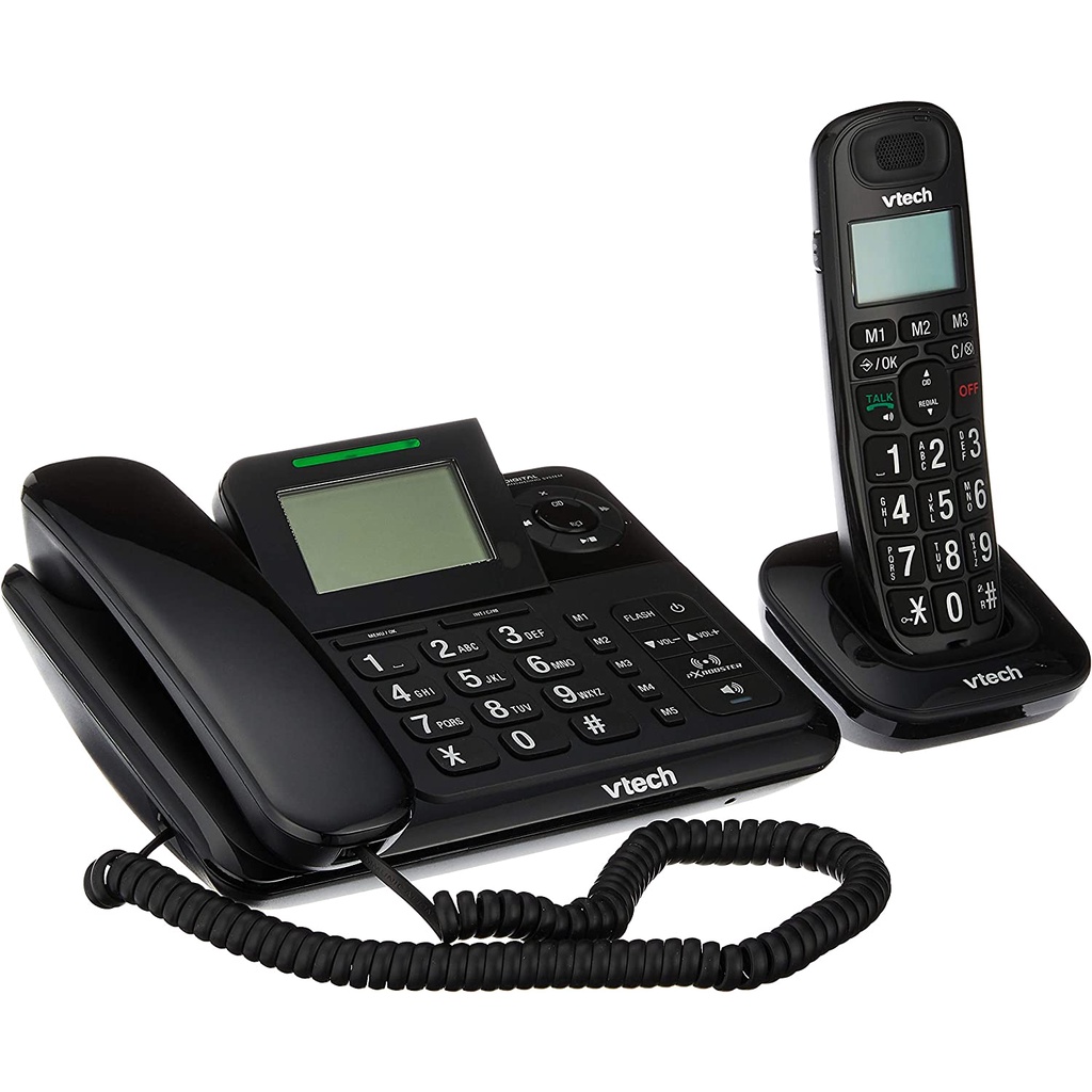 VTECH CS6147, Digital CORDLESS CORDED Combo Phone with Big Buttons and ...