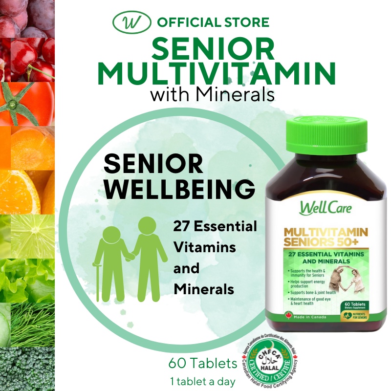WellCare Multivitamin Seniors 50+ (60 Tablets) -27 Essential Vitamins & Minerals for Active ...
