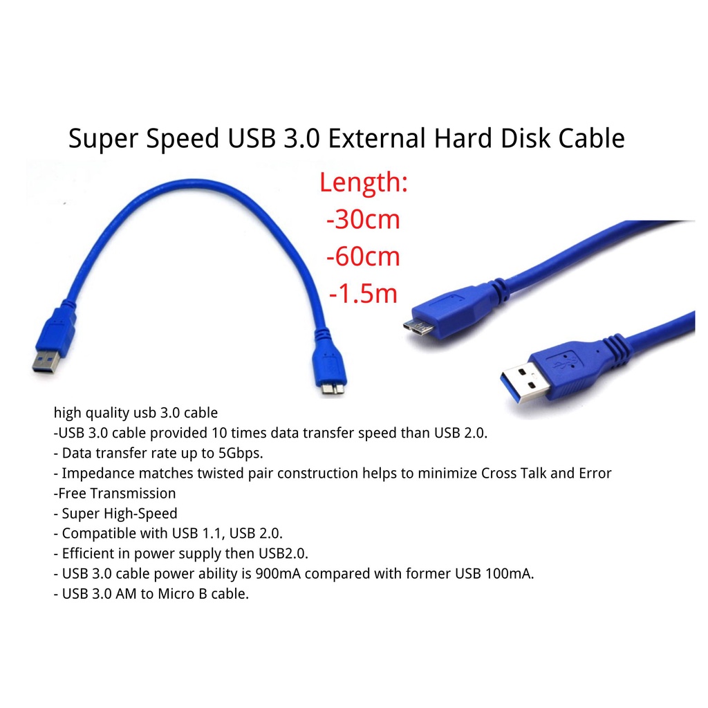 Super Speed USB 3.0 External Hard Disk Cable | Shopee Singapore