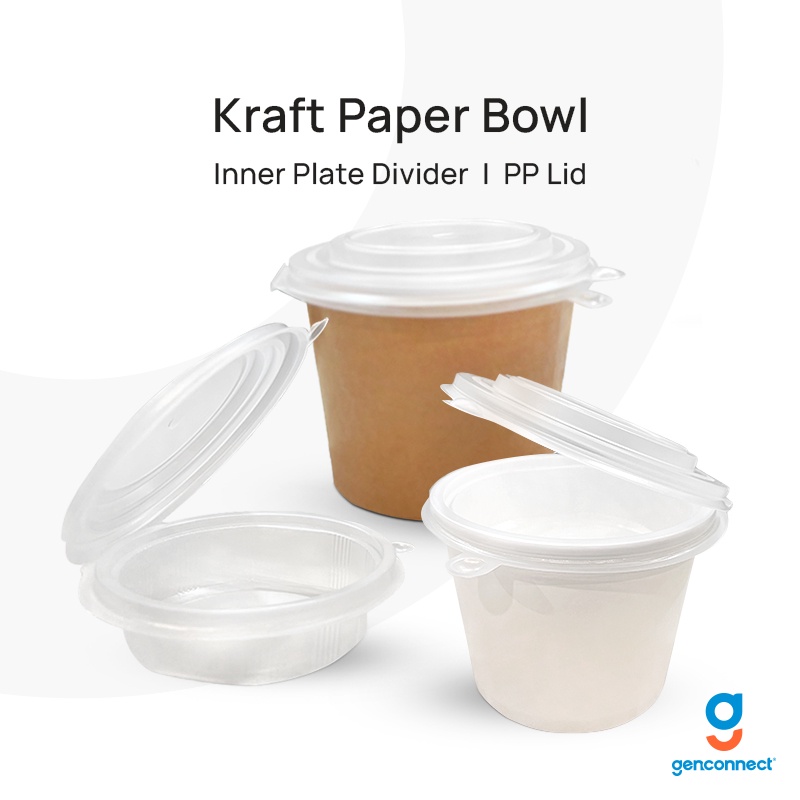 50/100/300pcs Double Coated Kraft Paper Bowl with Inner Divider Lids ...