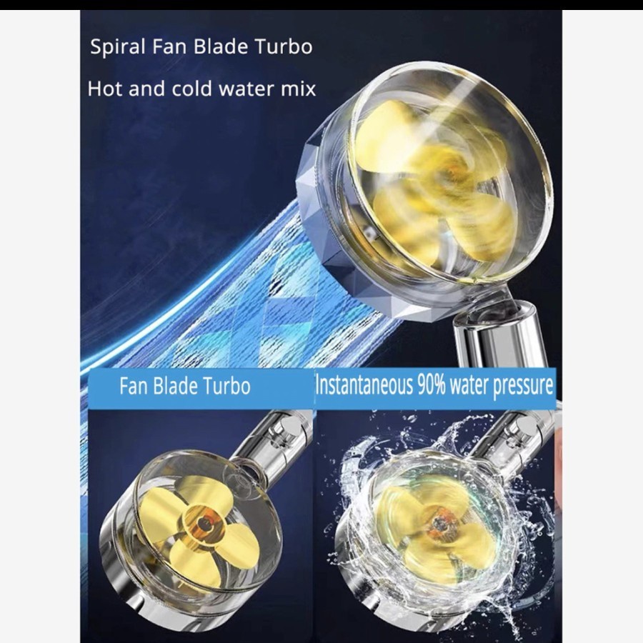 Turbo Fan Shower Head Water Saving High-Pressure Rainfall Propeller ...