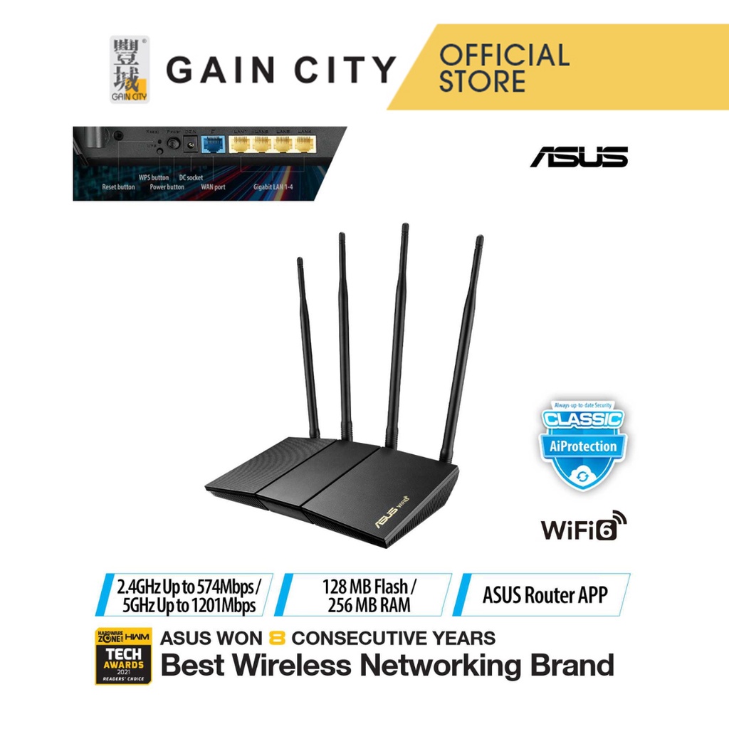 Asus Ax1800 Dual Band Wifi 6 802.11ax Router Mu-mimo (574 + 1201mbps ...