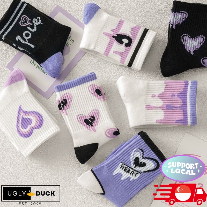 [SG Ready Stock]Cotton long tube socks heart cool girl y2k style cotton ...