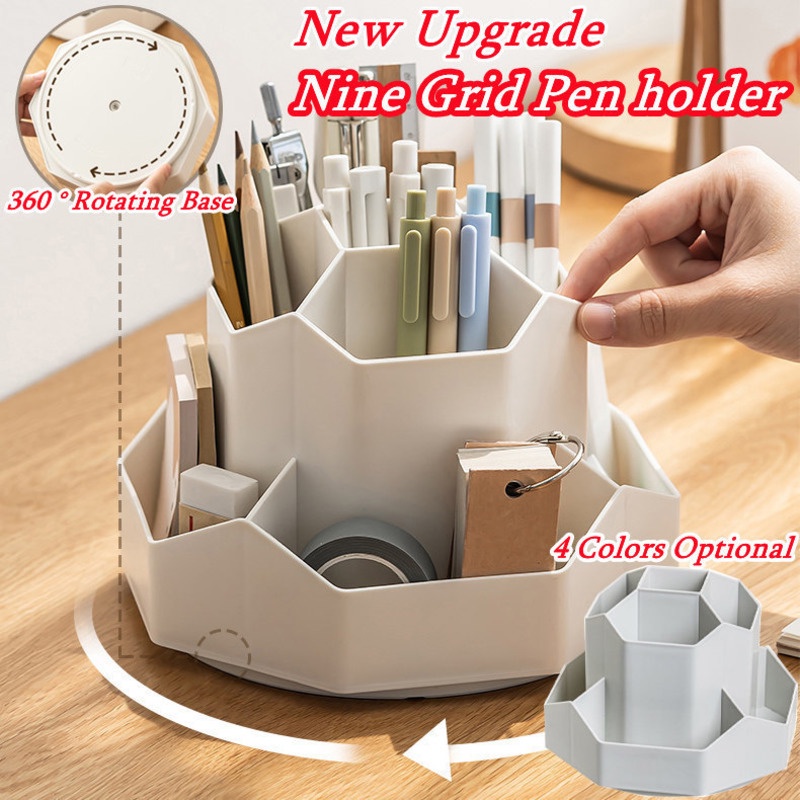 🔥Ship 24H🔥Nine Grid Pen Holder Multifunction 360 Rotating Pencil ...