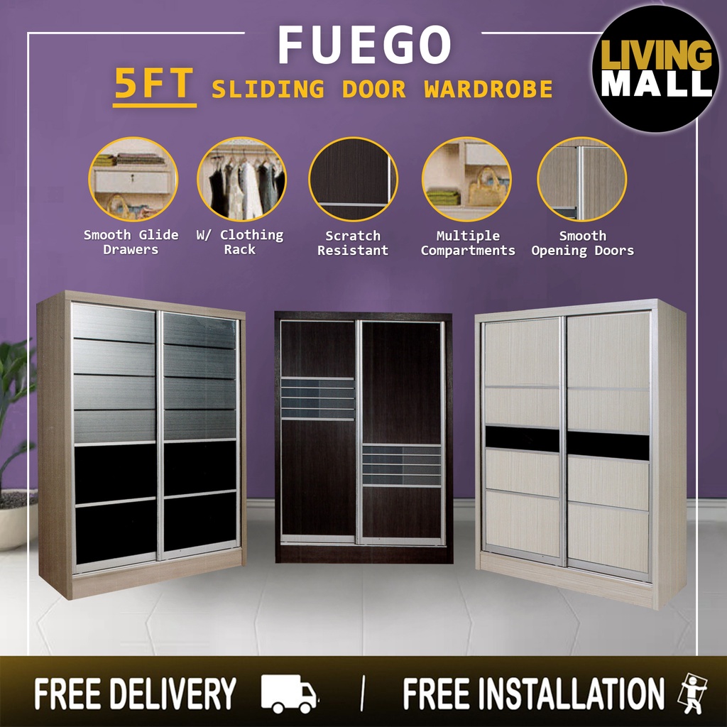 Living Mall Fuego Series 5FT 2-Door Sliding Door Wardrobe Models Mirror ...